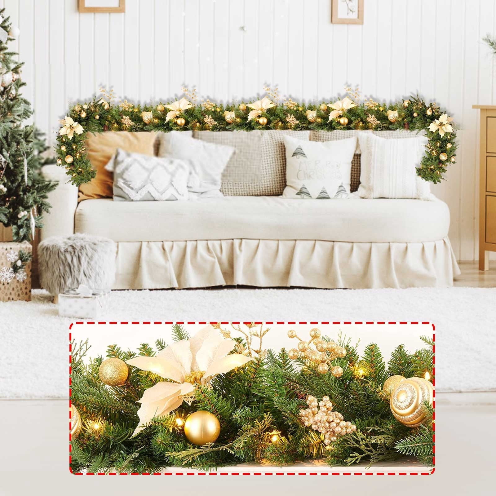 Kugisaki Christmas Decoration Christmas Norfolk Pine Garlands with Red ...