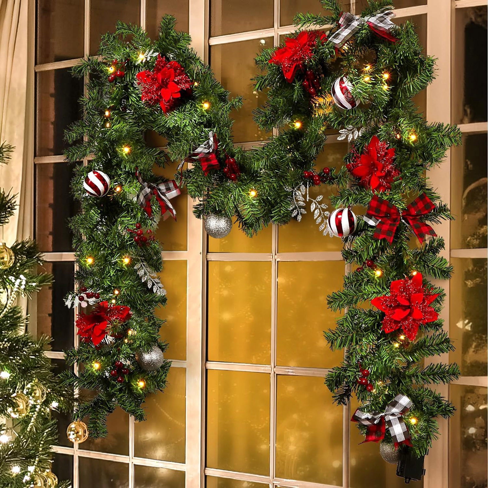 Kugisaki Christmas Decoration Christmas Norfolk Pine Garlands with Red ...
