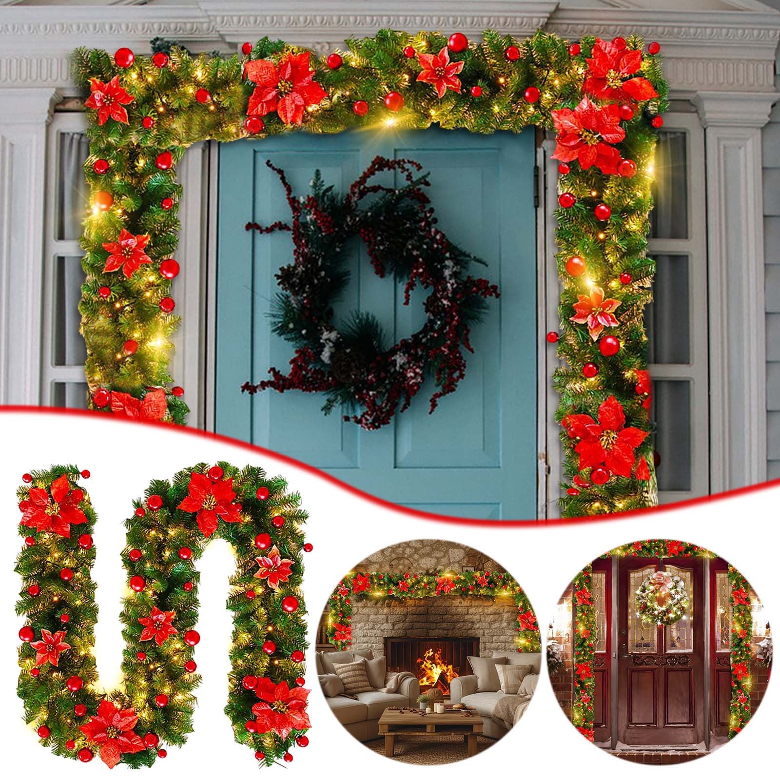 Kugisaki Christmas Norfolk Pine Ratten Light Stings with Flower & Red ...