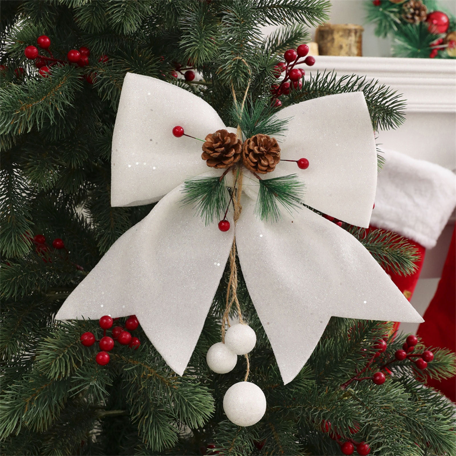 Kugisaki Christmas Sequin Bow Decorations, 9.8 x 9.8 Inch Large Glitter ...