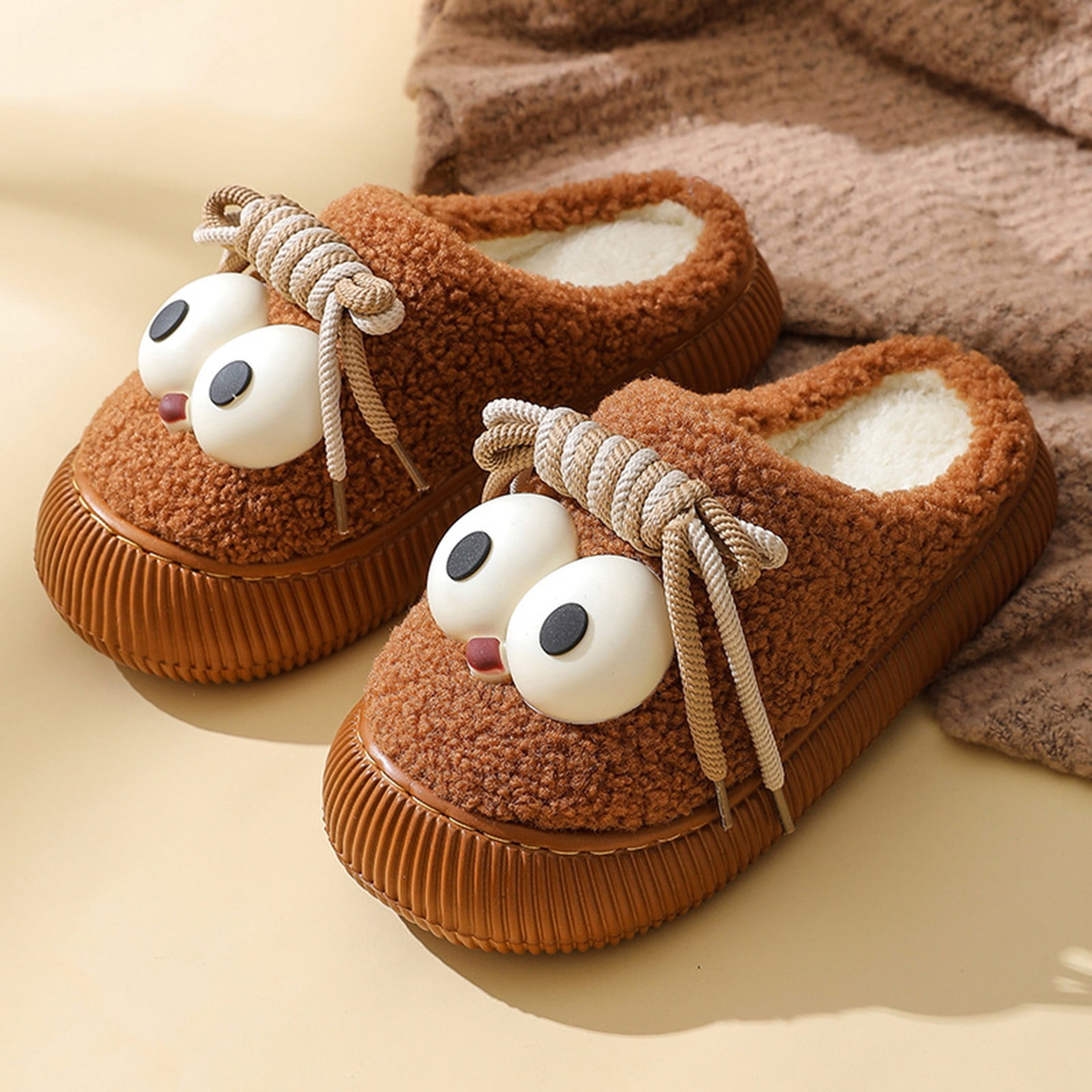 CHGBMOK Clearance Women Velvet Cotton Slippers Thick Bottom Winter ...