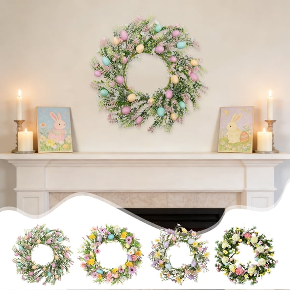 Kugisaki Easter Wreath 20 Inch Easter Wreaths with Colorful Eggs Daisy ...