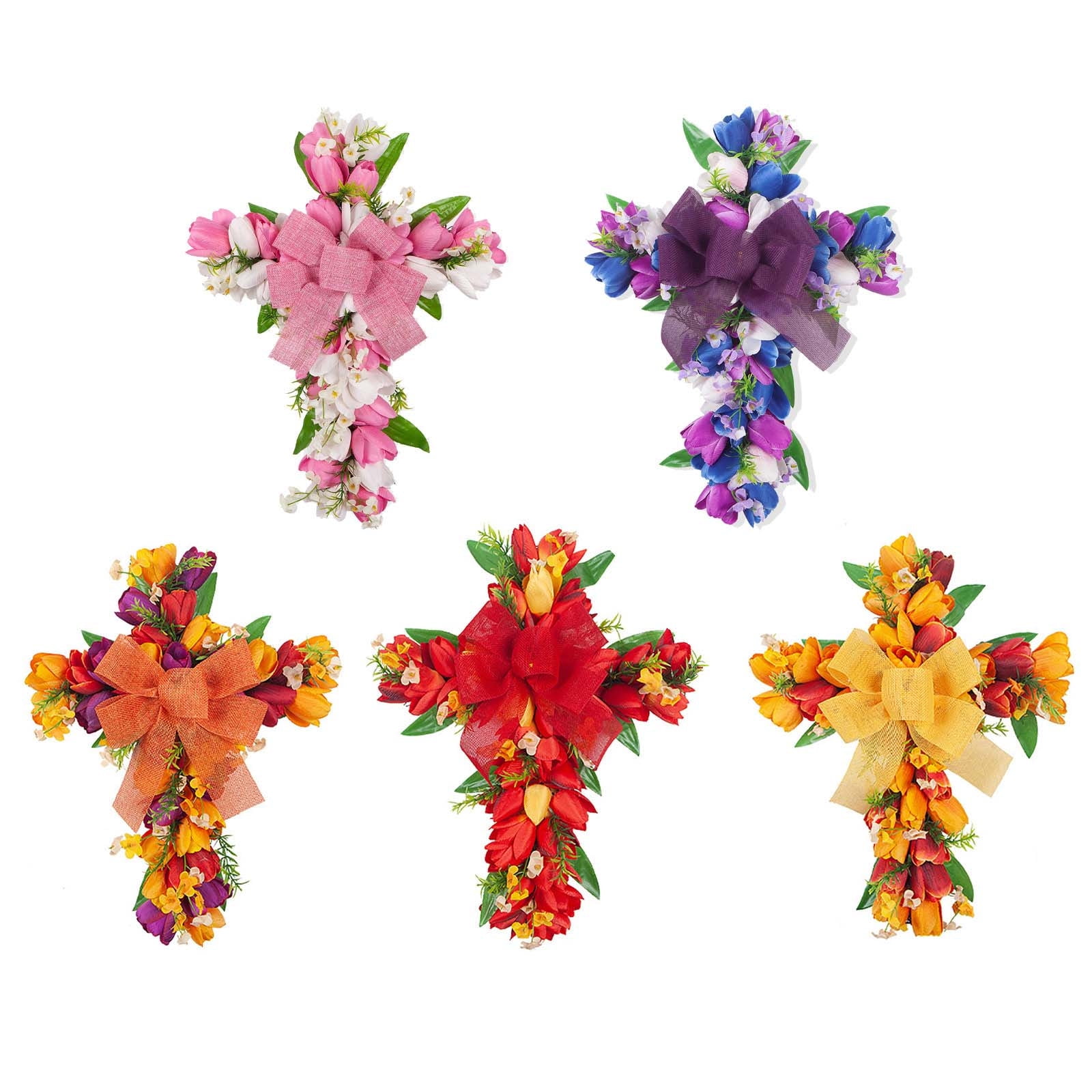 Kugisaki Easter Wreaths for Front Door Artificial Lily Wreath with Bows ...