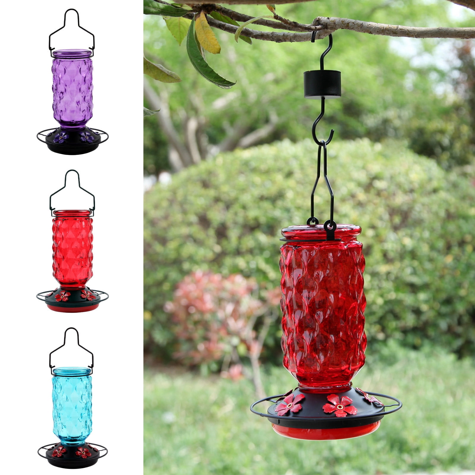 Kugisaki Glass Bird Feeder Outdoor Hanging Hummingbird Feeder with ...