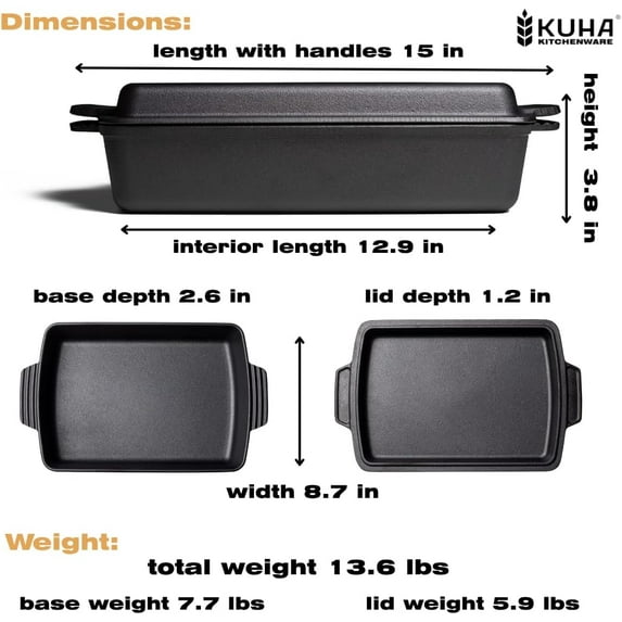 Kuha 2-in-1 Square Cast Iron Dutch Oven, 6 QT – Skillet Lid & Casserole ...