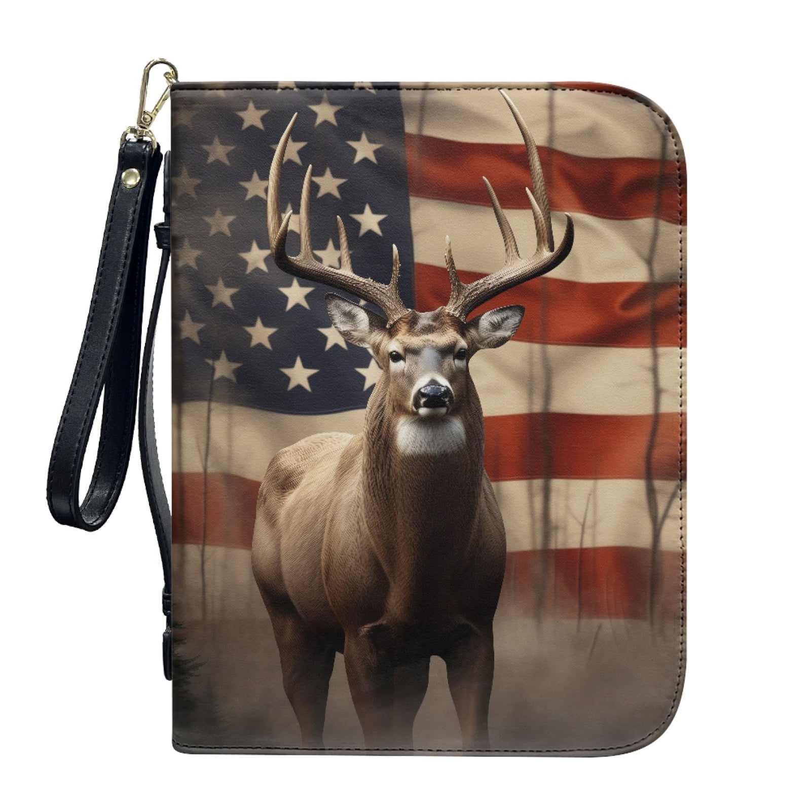 Kuiaobaty American Flag Deer Print Bible Cover with Handle and ...