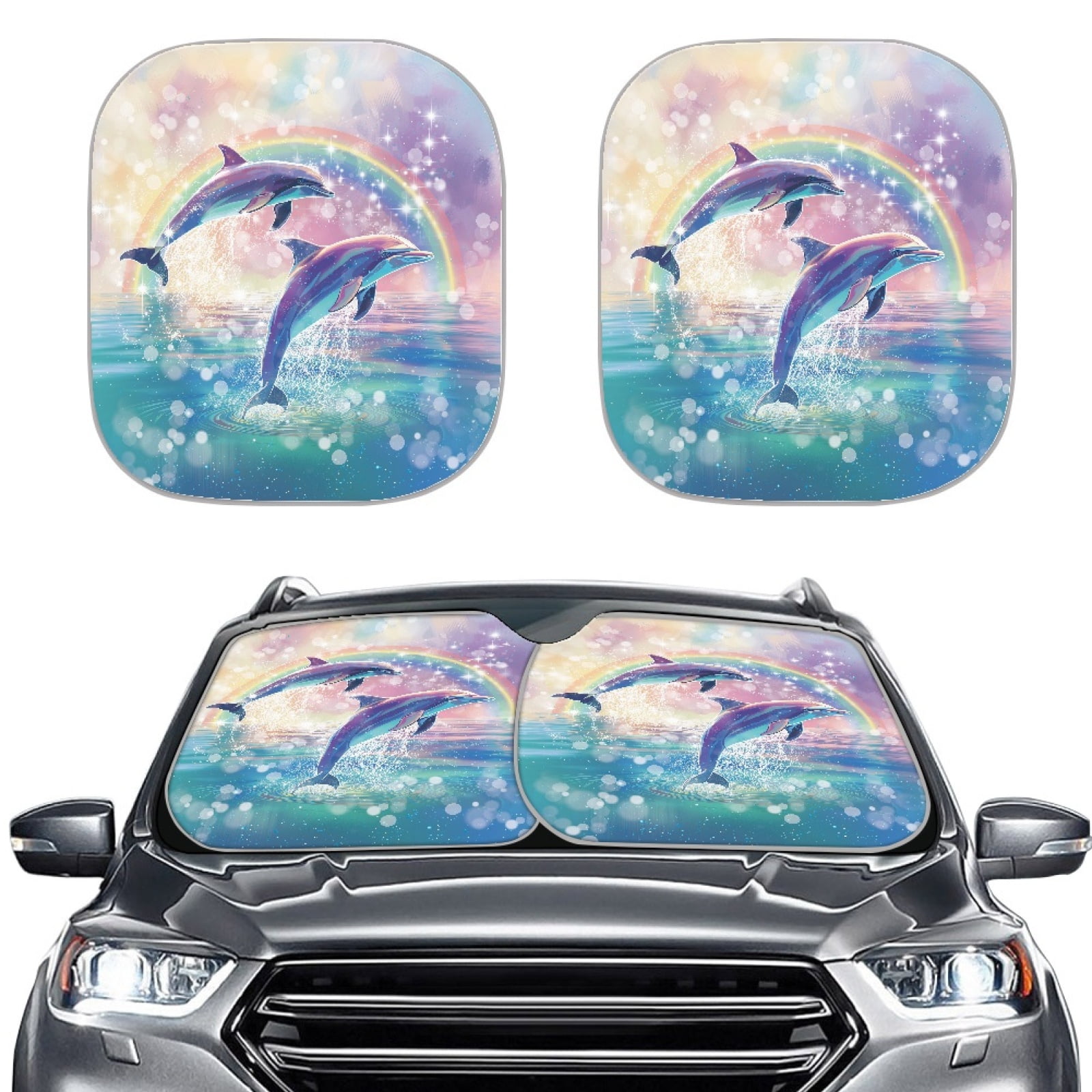Kuiaobaty Auto Windshield Sun Shade Dolphin Rainbow Sea Pattern Easy to ...