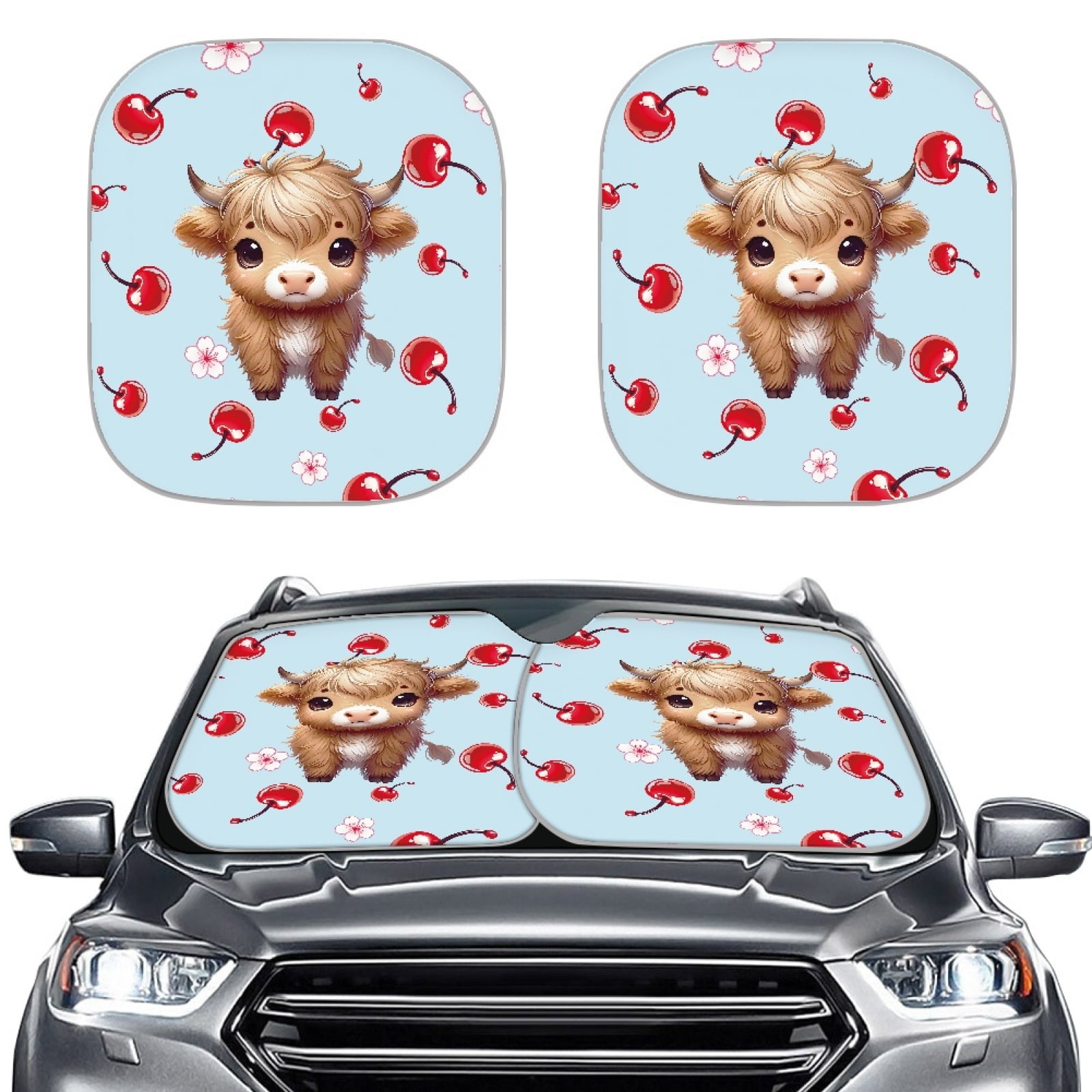 Kuiaobaty Automotive Windshield Sunshades Cherry Flower Highland Cattle ...
