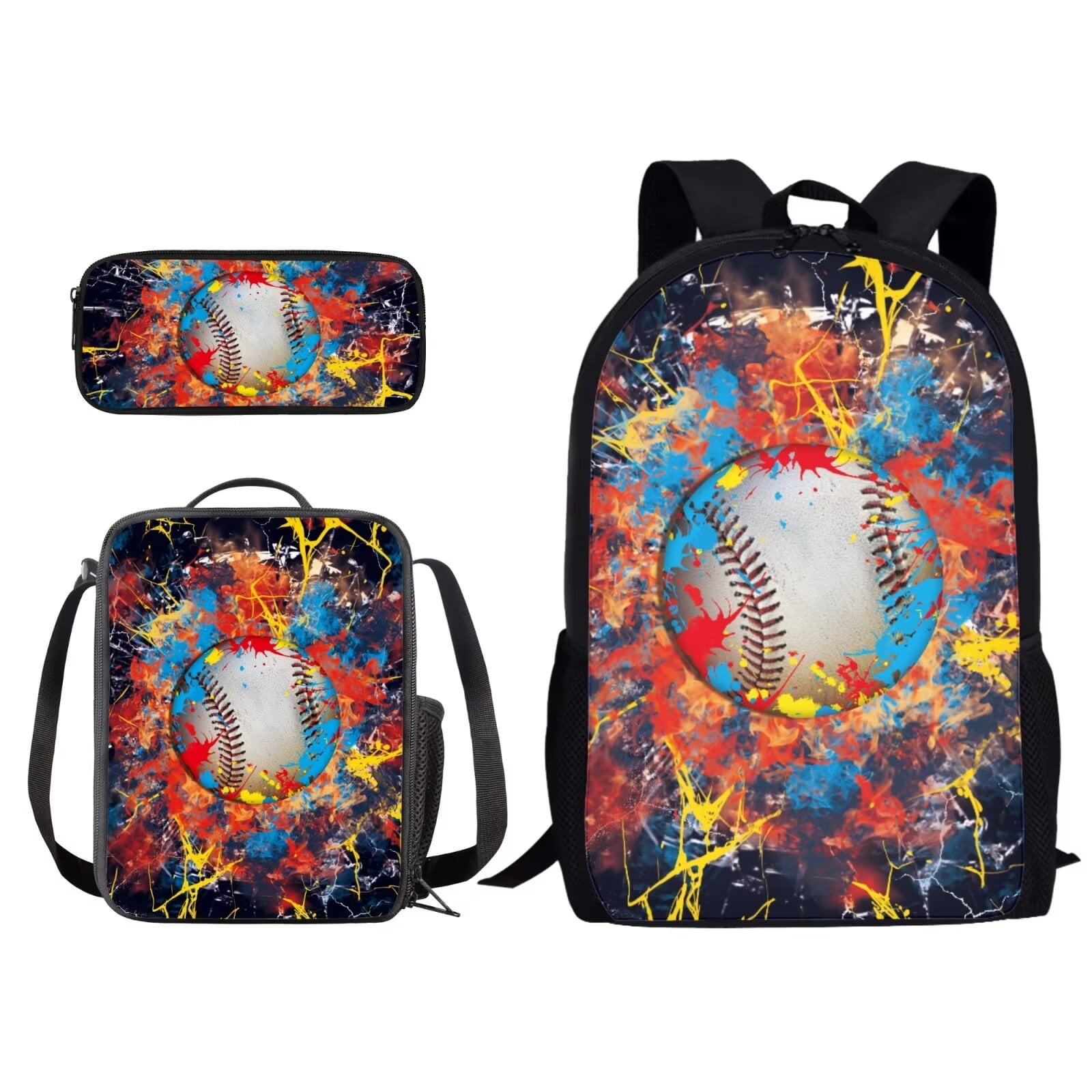Kuiaobaty Baseball Paint Splatter Pattern 3 In 1 Backpack School Bag ...