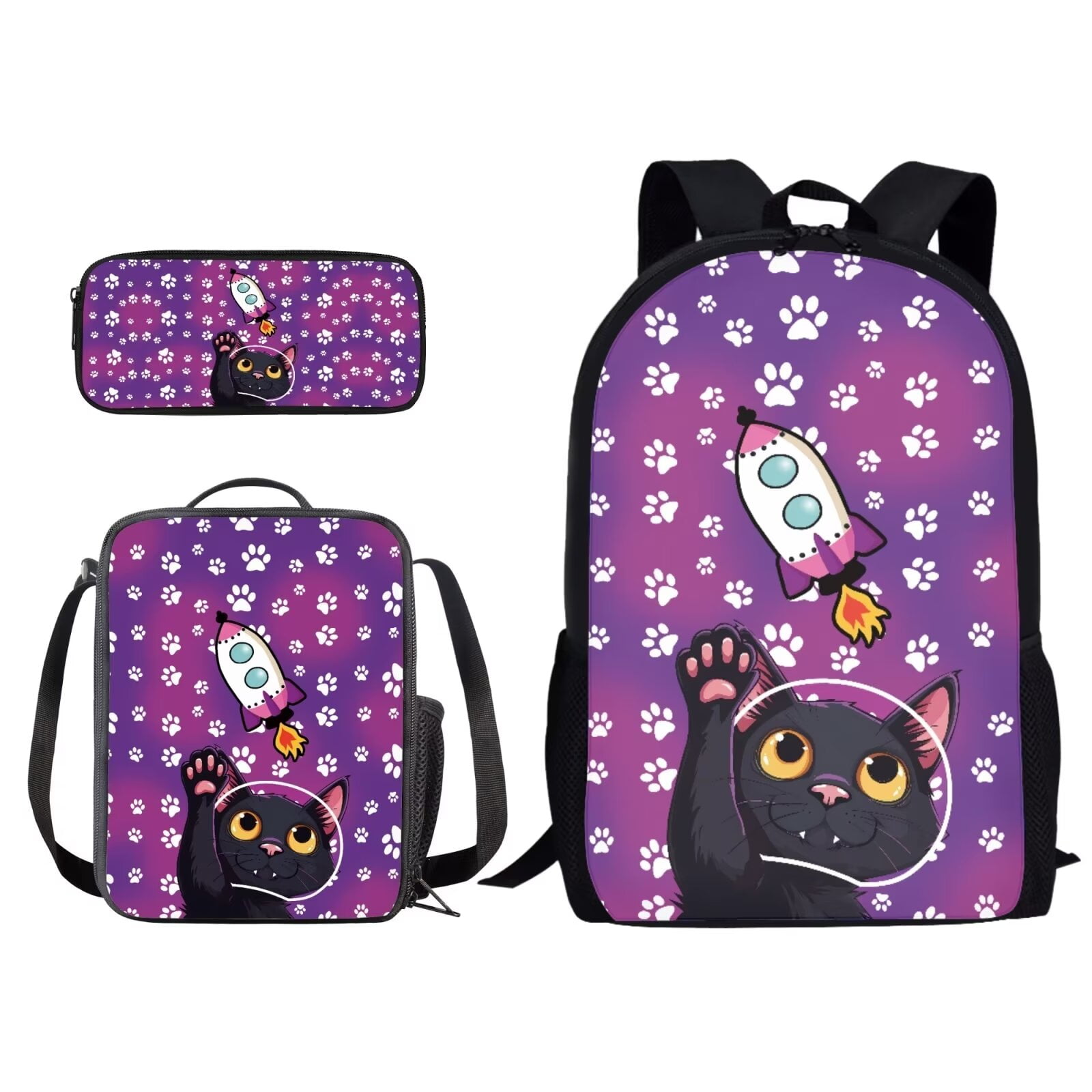 Kuiaobaty Cat Paw Rocket Pattern 3 Piece Kids Backpack Elementary ...