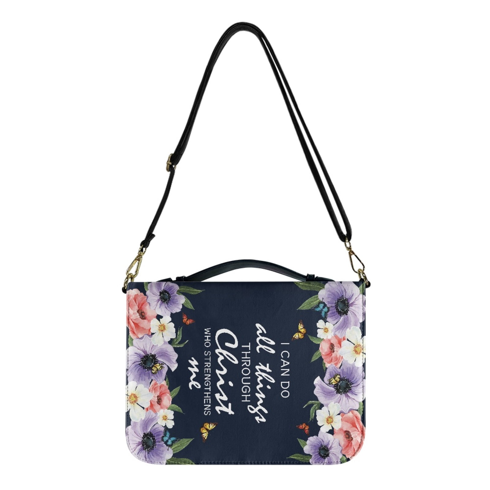 Kuiaobaty Cross Butterfly Flower Print Faux Leather Bible Cover for Men ...