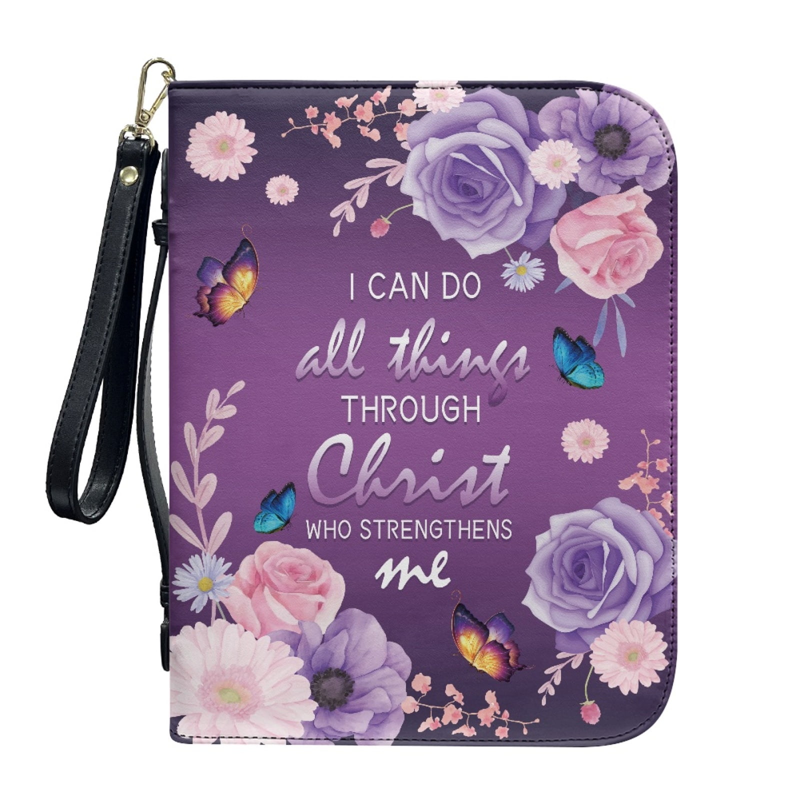 Kuiaobaty Cross Flower Butterfly Print Bible Cover for Women Men I Can ...