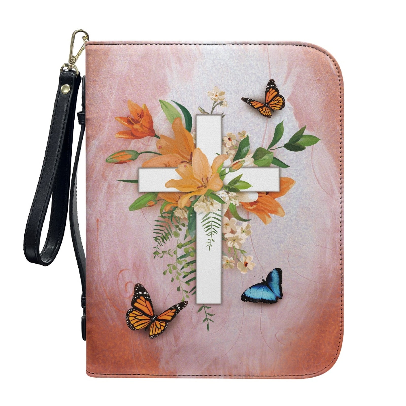 Kuiaobaty Cross Lily Butterfly Print Faux Leather Bible Cover for Men ...