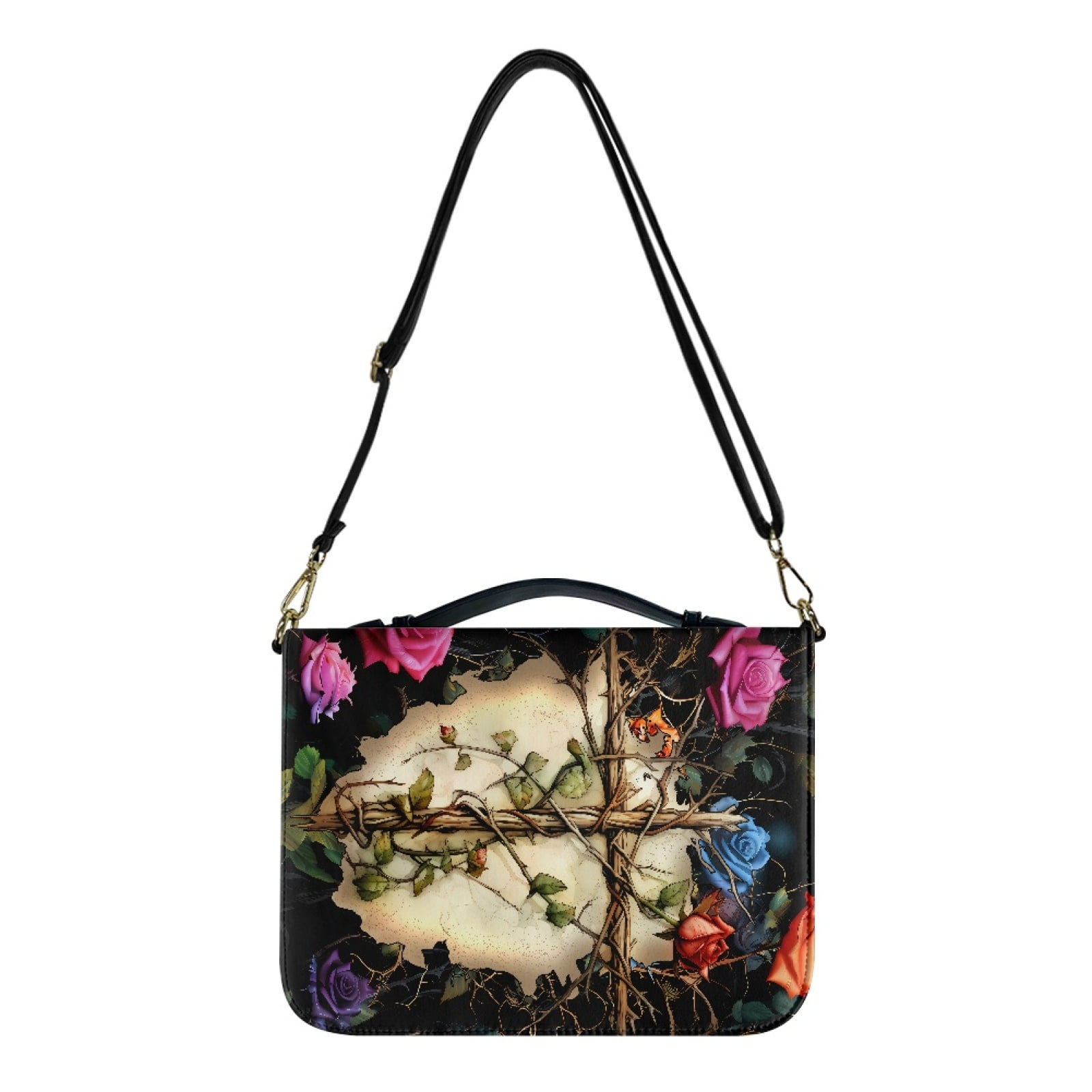 Kuiaobaty Cross Rose Print Bible Cover with Handle and Shoulder Strap ...