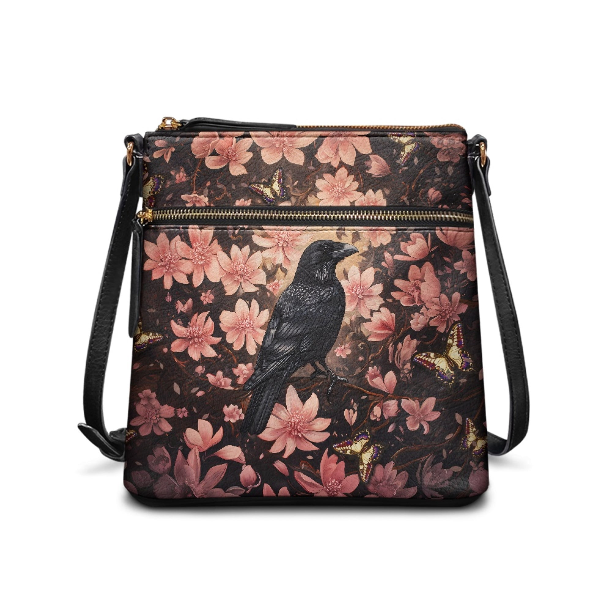 Kuiaobaty Crow Peach Blossom Print Women's Crossbody Bag, Butterfly ...