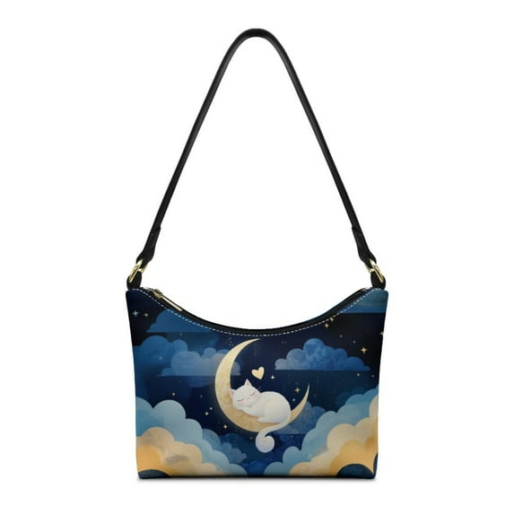 Kuiaobaty Cute Cat Print Underarm Sling Bag for Women Moon Stars Print ...