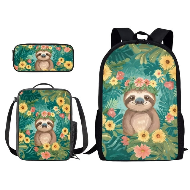 Kuiaobaty Cute Sloth Print 3 Piece Kids Backpack Elementary Preschool ...