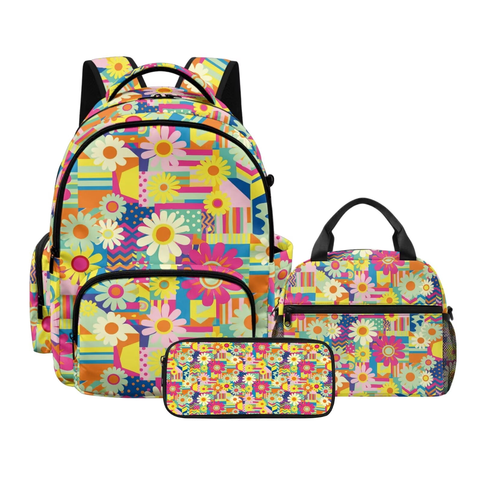 Kuiaobaty Daisy Backpack and Pencil Case Set for Teens Girls Geometric ...
