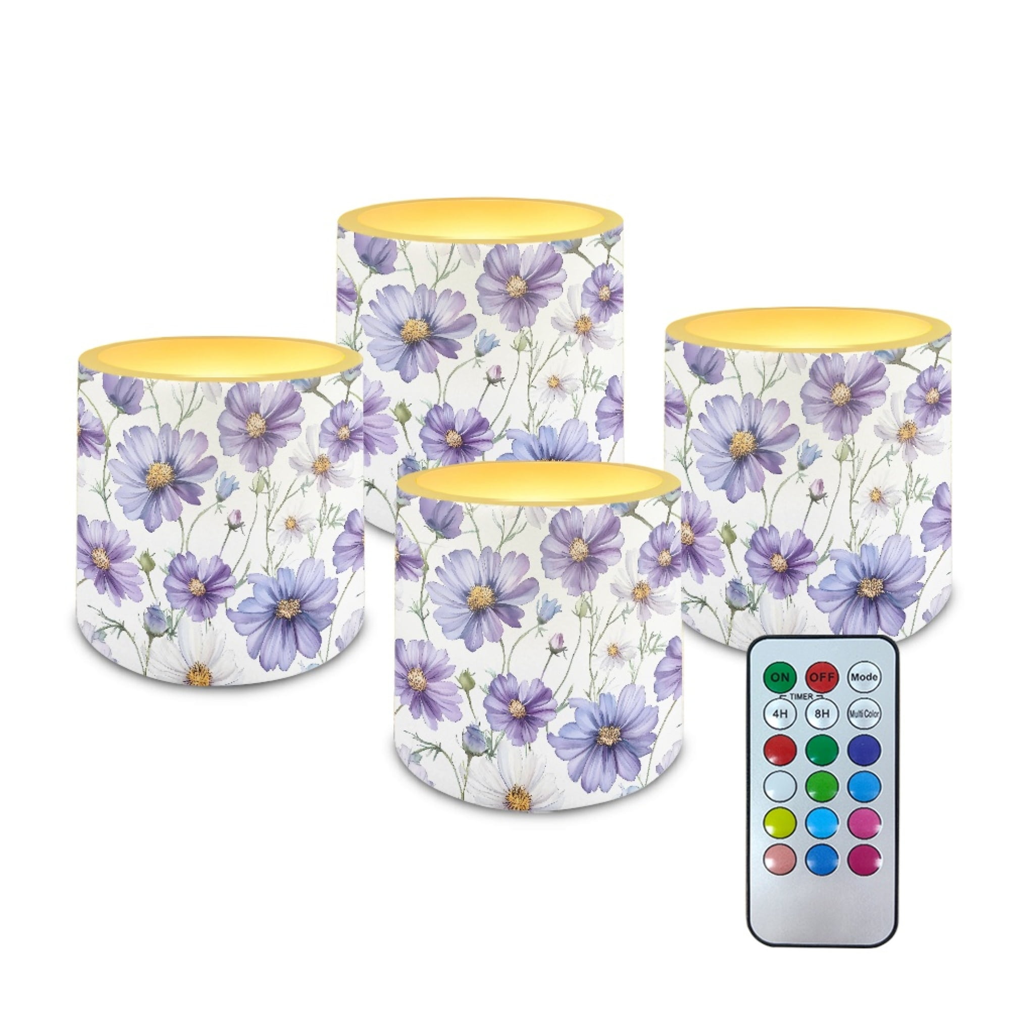 Kuiaobaty Daisy Flower Violet White Pattern Flameless LED Lights ...