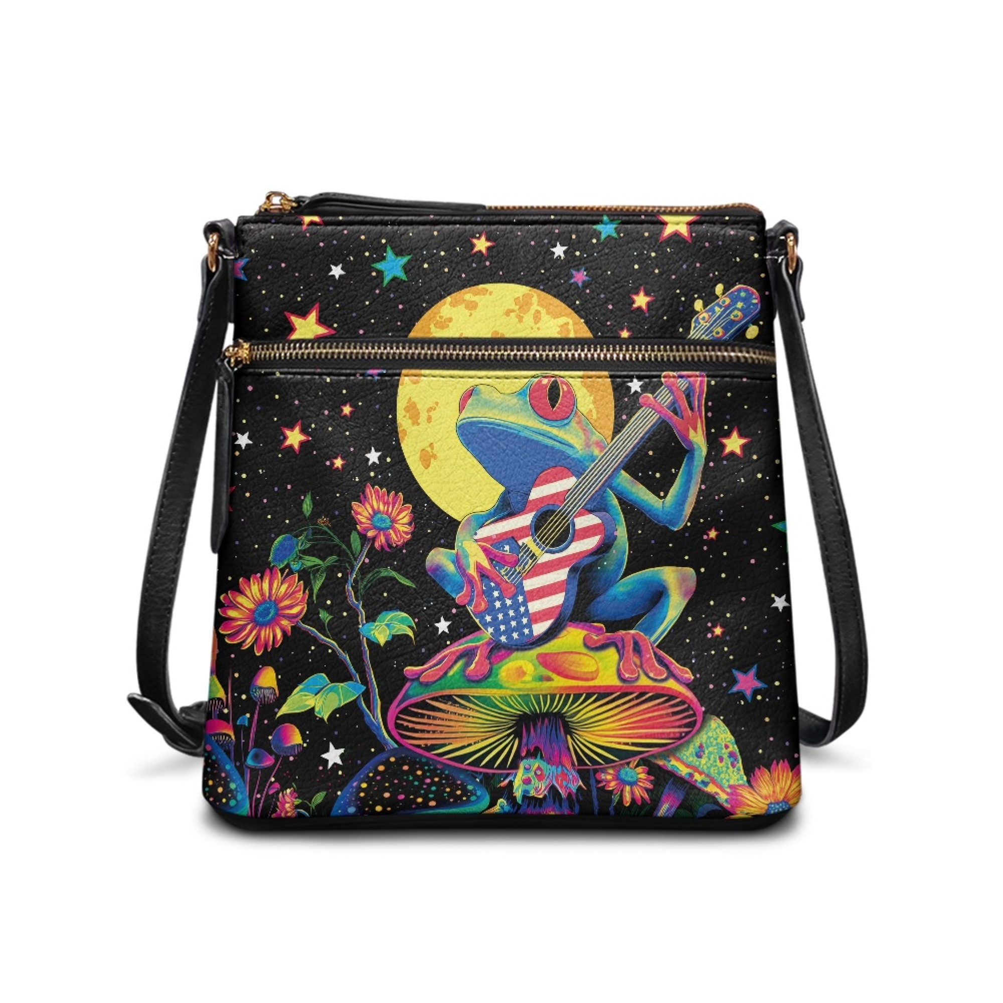 Kuiaobaty Frog Mushroom Daisy Print Crossbody Bag for Women, Zipped ...