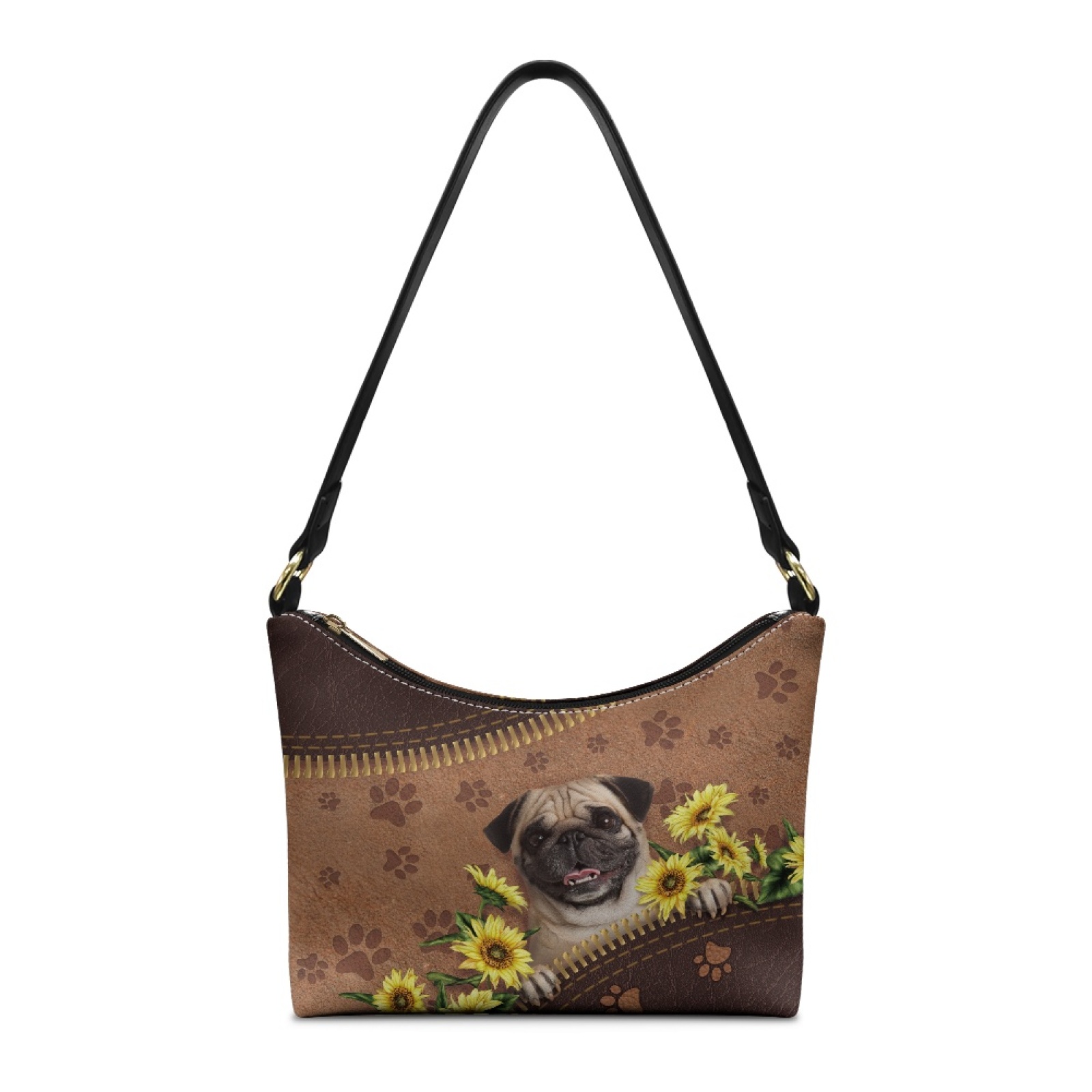 Kuiaobaty Pug Paw Print Shoulder Purse for Women, Sunflower Print PU ...
