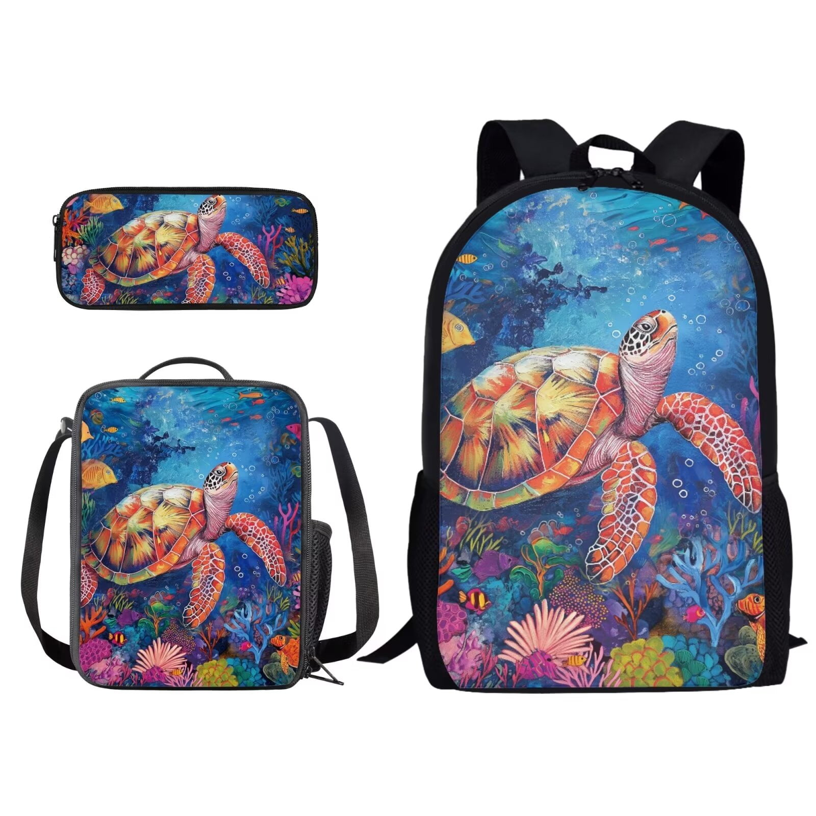 Kuiaobaty Sea Turtle Print Backpack for Kids Bookbag with Lunch Box ...