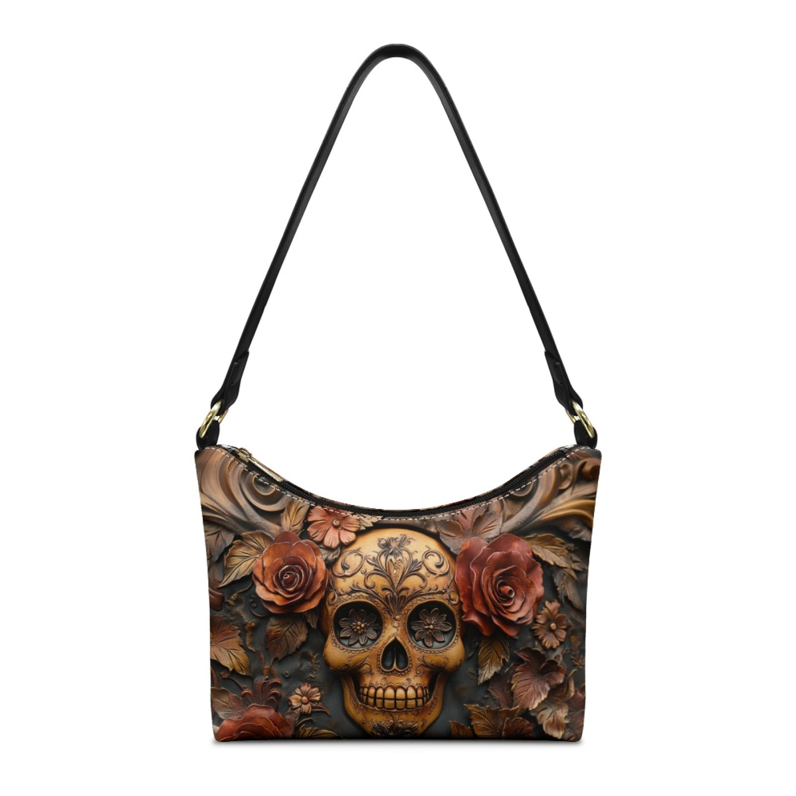 Kuiaobaty Skull Rose Print Shoulder Purse for Women, Gothic Mini Vegan ...
