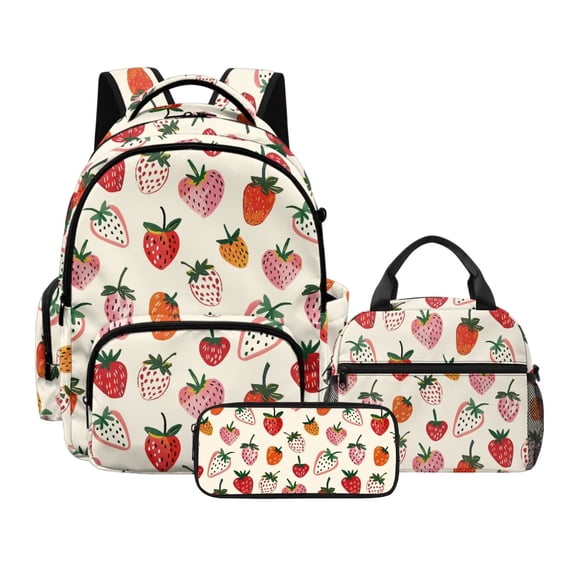 Kuiaobaty Strawberry Print Backpack Set with Lunch Bag for Girls 17 ...