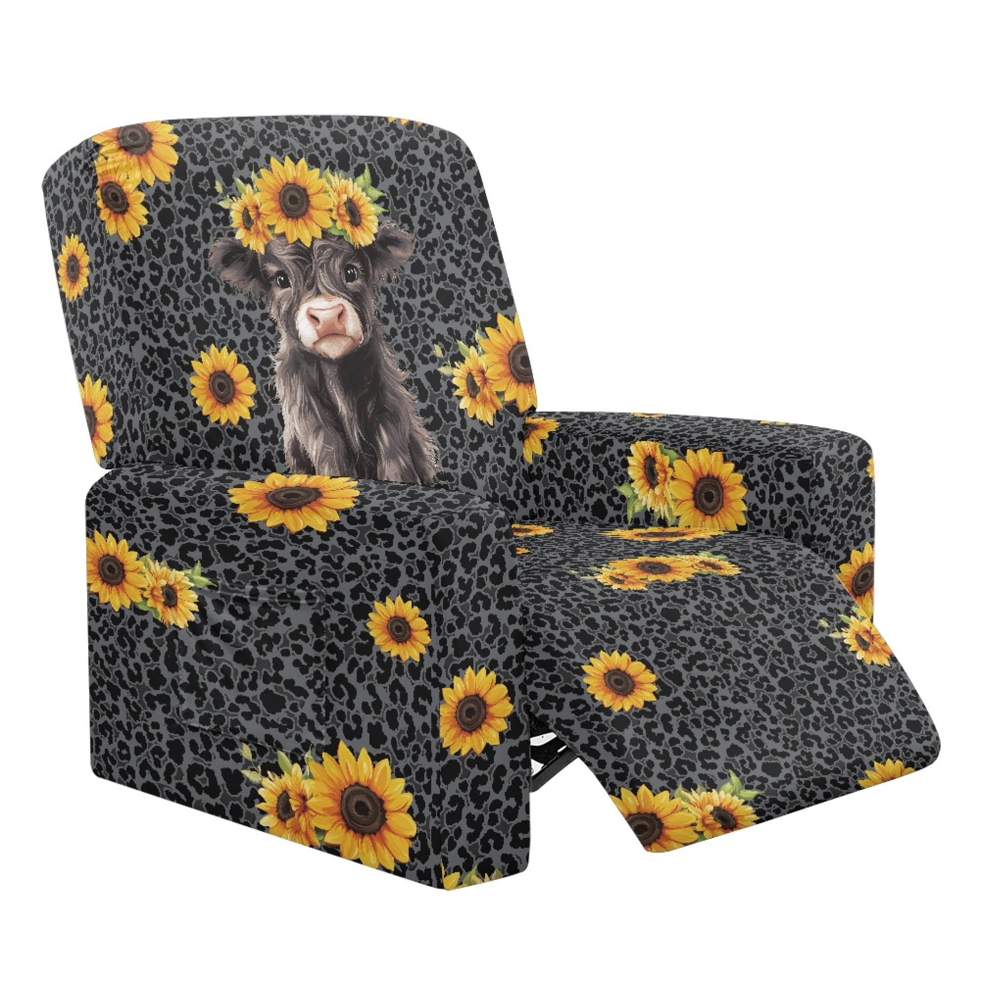 Kuiaobaty Sunflower Highland Cattle Reclining Slipcover Leopard Print ...