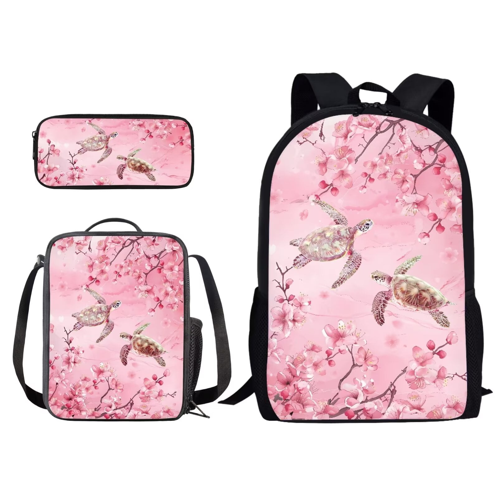 Kuiaobaty Turtle Cherry Blossom Pattern 3 Pieces Backpack Set with ...