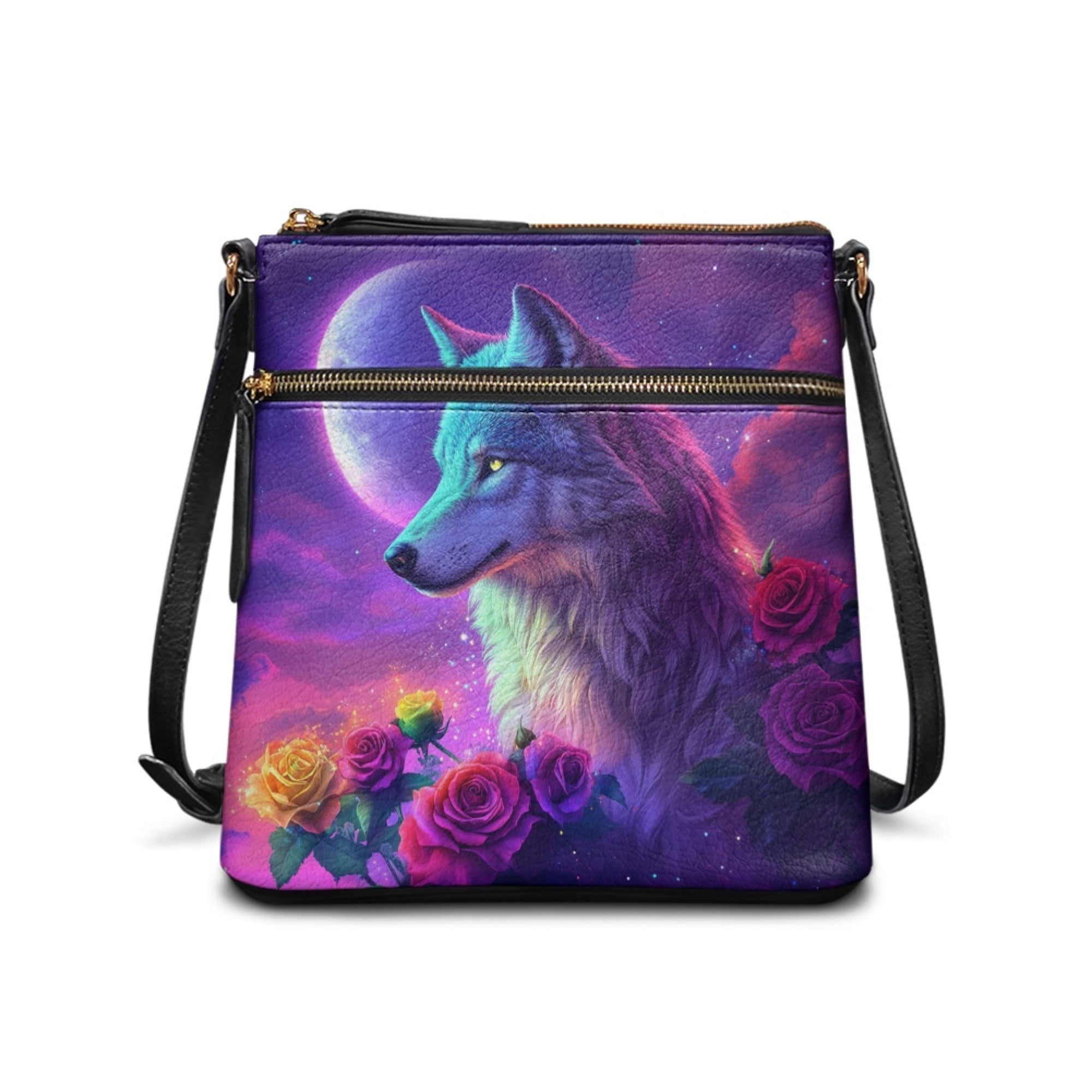 Kuiaobaty Wolf Rose Moon Print Crossbody Bag for Women, Trendy Portable ...