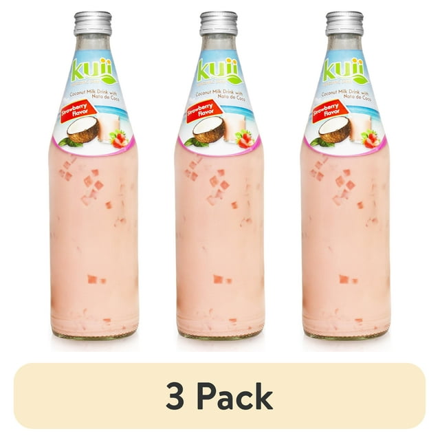 (3 pack) Kuii Drinks Coconut Milk with Nata de Coco, Strawberry, 485mL ...