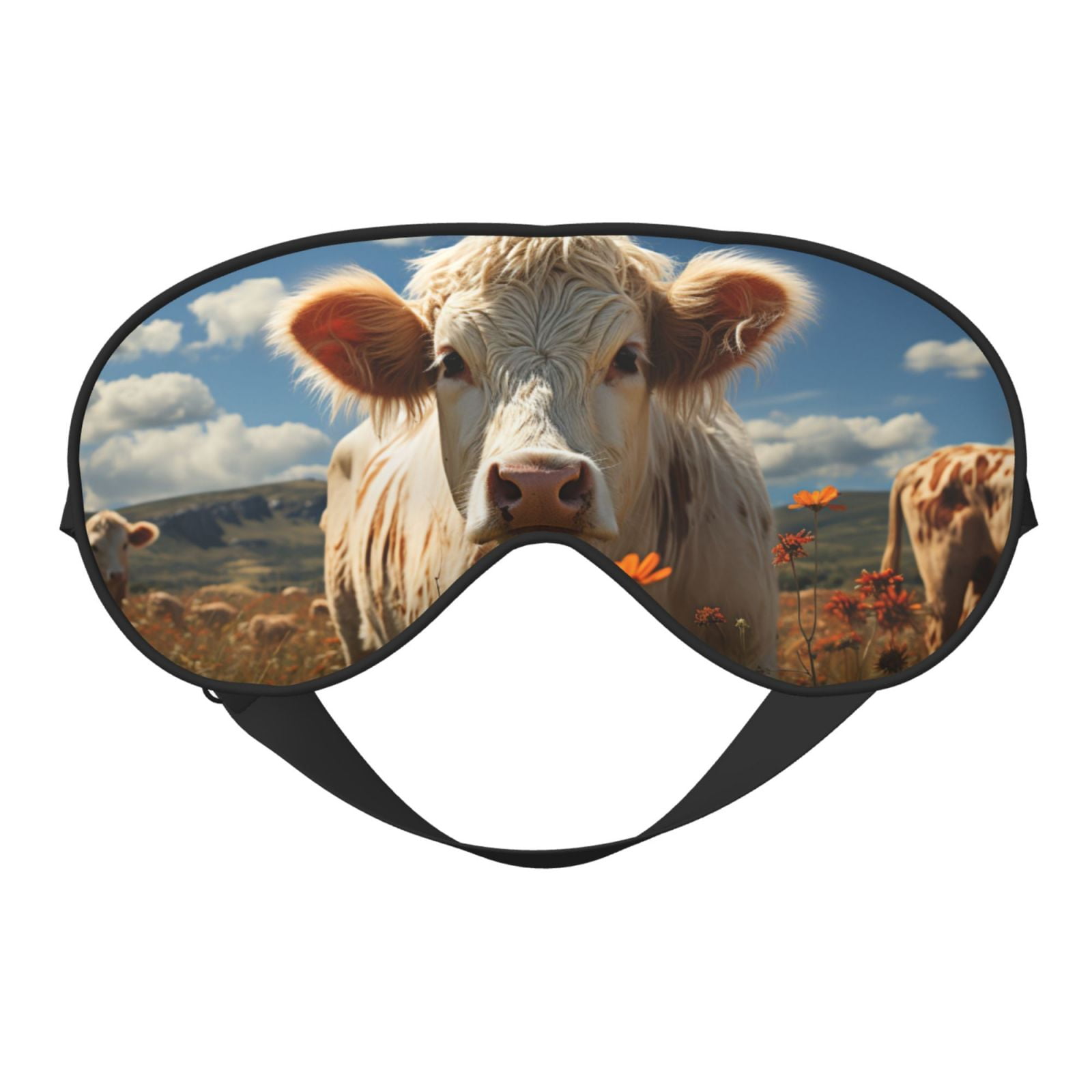 Kuilepa Daisy Meadow Cow Print Sleep Eye Mask Blindfold With Elastic