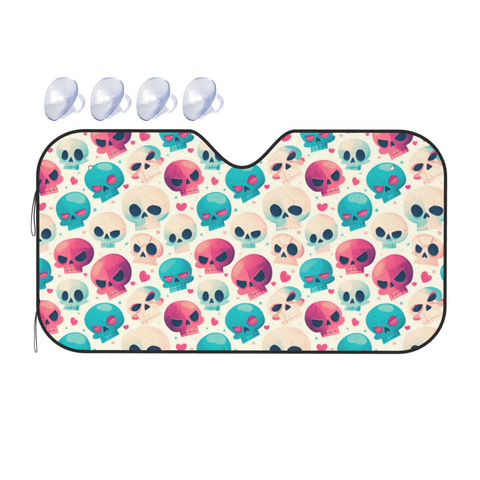 Kuilepa heart Skull cute Print Front Windshield Sun Shade-Folding Auto ...