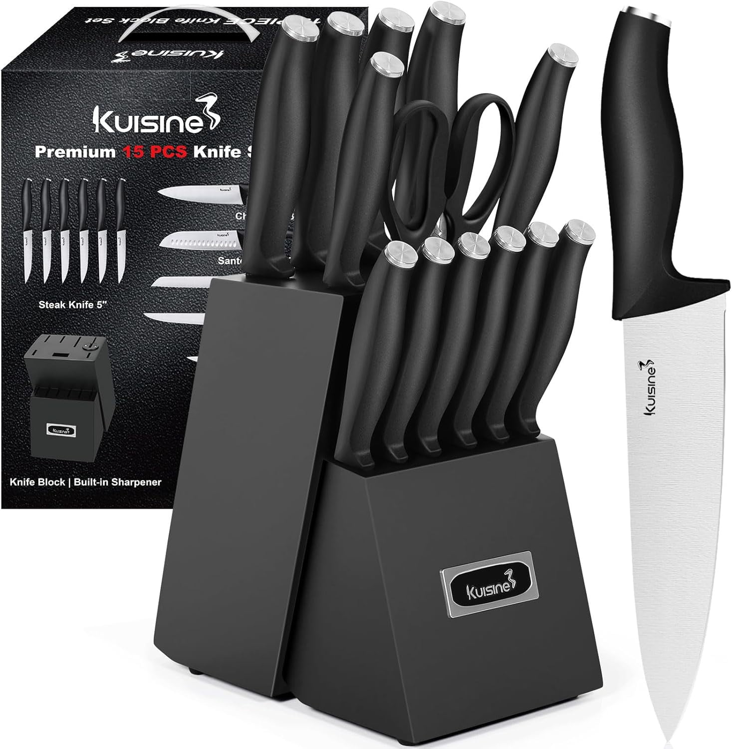 Kuisine Kitchen Chef Knife Block Set,High Carbon Stainless Steel Sharp ...