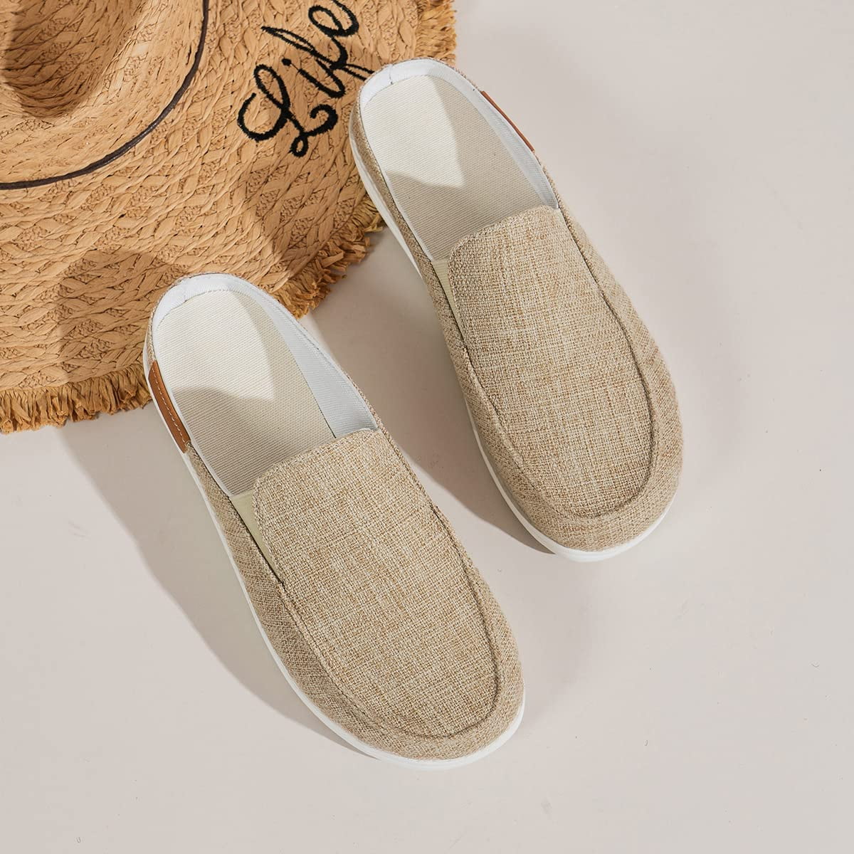 Kuist Women's Flat-Bottomed Lazy Shoes - Canvas Semi-Slipper Shoes with ...