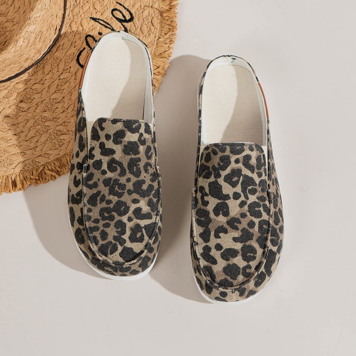 Kuist Women's Flat-Bottomed Lazy Shoes - Canvas Semi-Slipper Shoes with ...