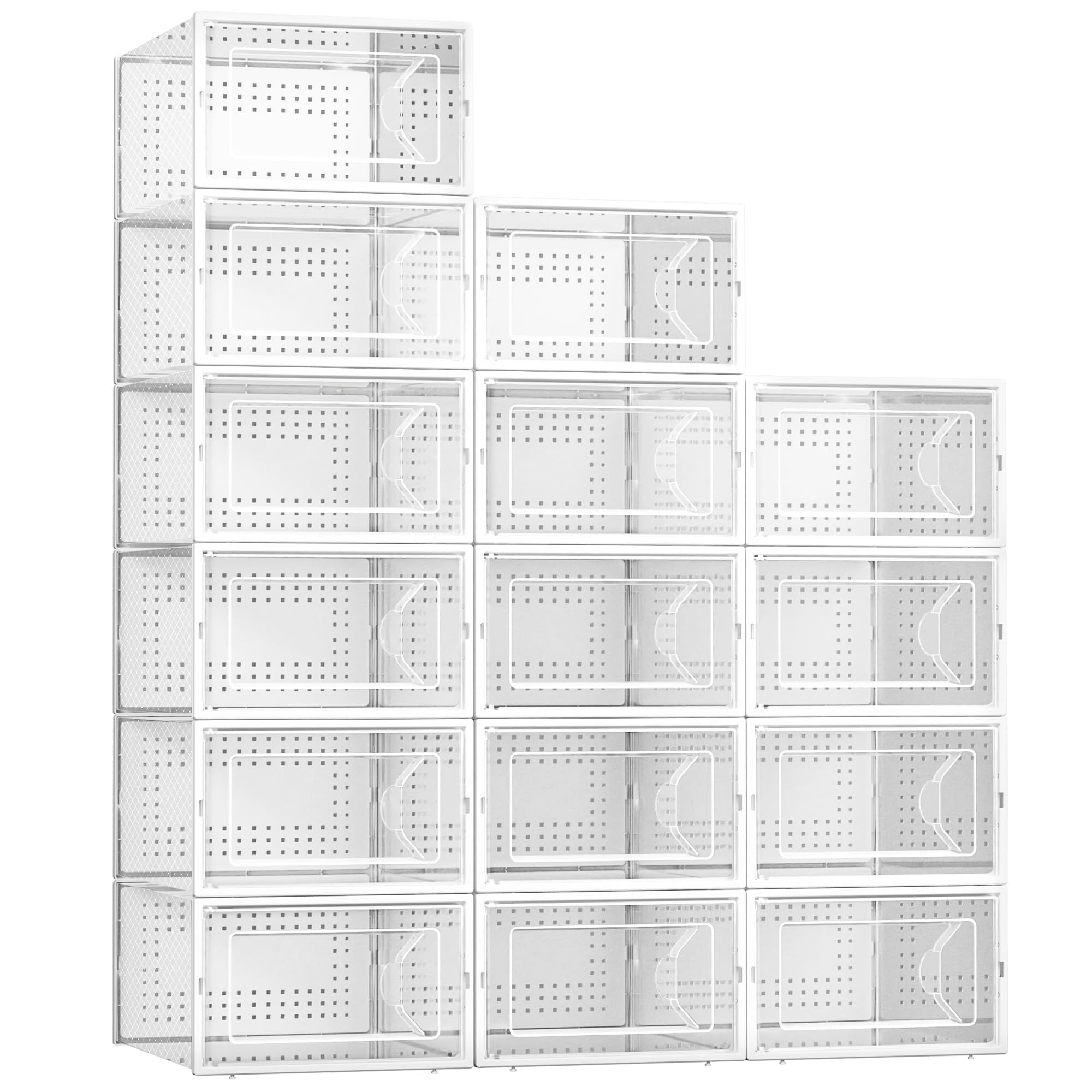 Kuject 15 Pack Shoe Storage Boxes, Large Clear Plastic Stackable Shoe ...
