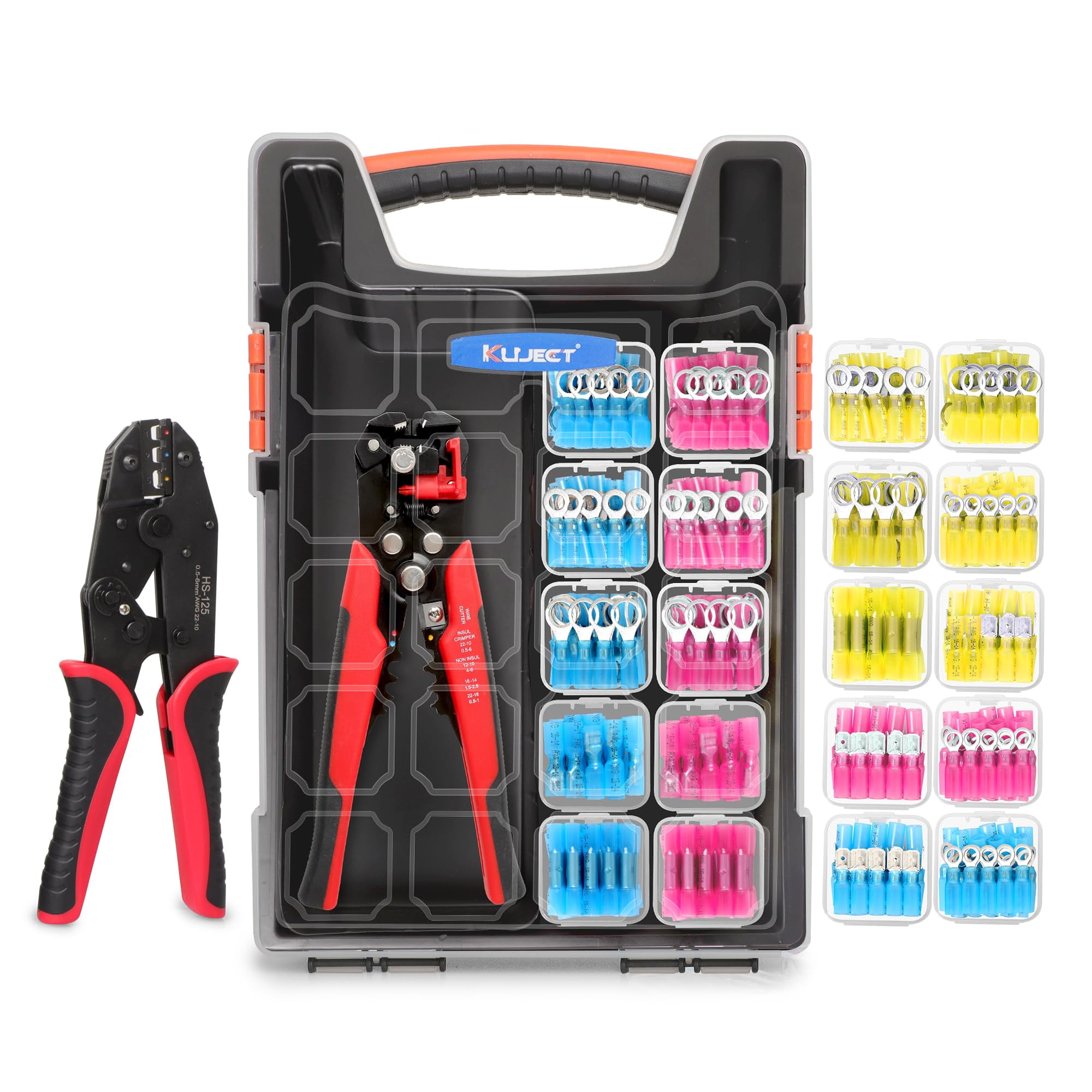Kuject Crimping Tool Kit, 340 PCS Heat Shrink Wire Connectors(AWG22-10 ...