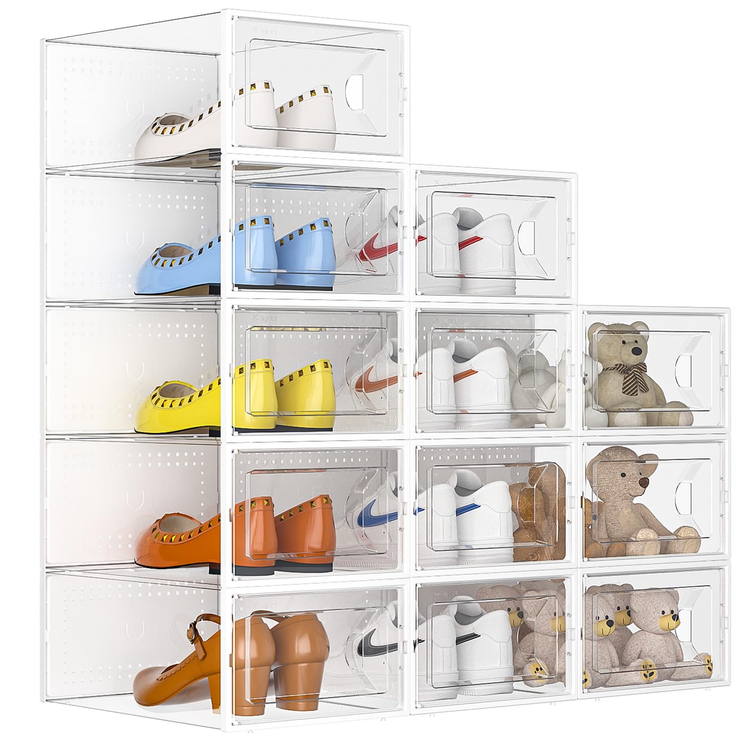 Kuject Large Crystal Clear Shoe Storage Box, Stackable Shoe Organizer ...