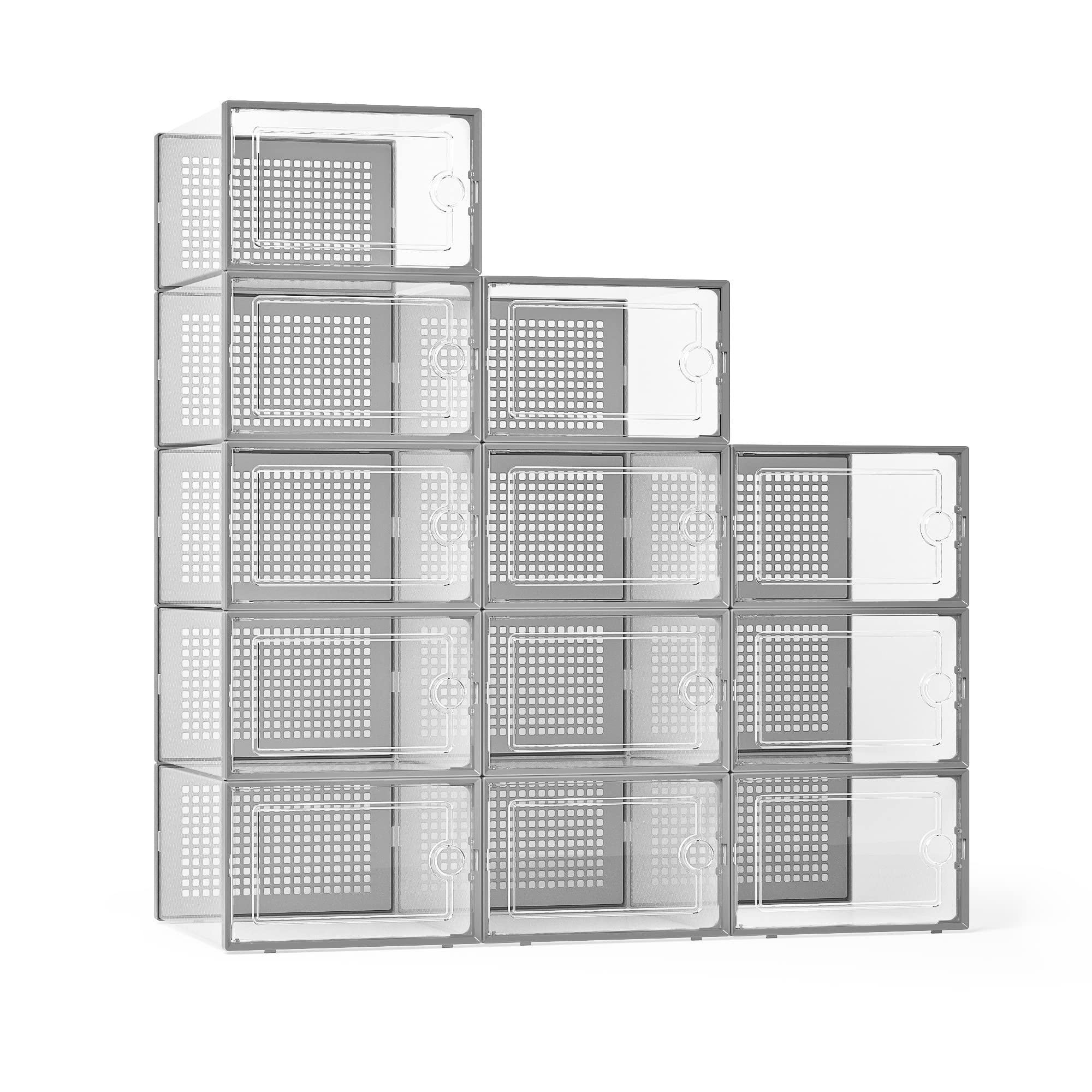 Kuject X-Large Shoe Storage Boxes Organizers Clear Plastic Stackable 12 ...
