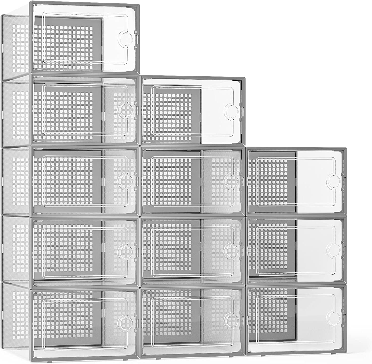 Kuject X-Large Shoe Storage Boxes Organizers Clear Plastic Stackable 12 ...