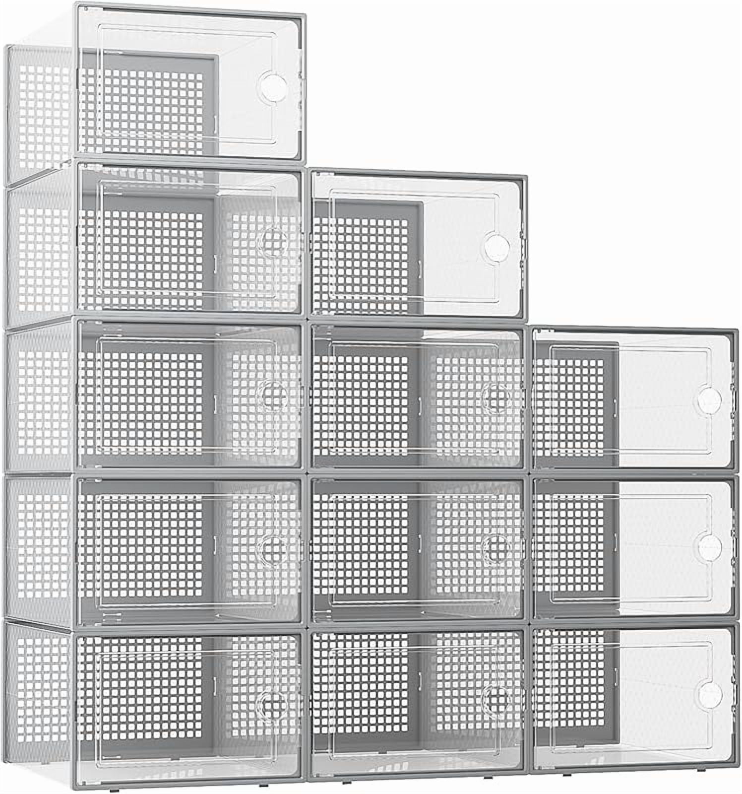 Kuject X-Large Shoe Storage Boxes Organizers Clear Plastic Stackable 12 ...