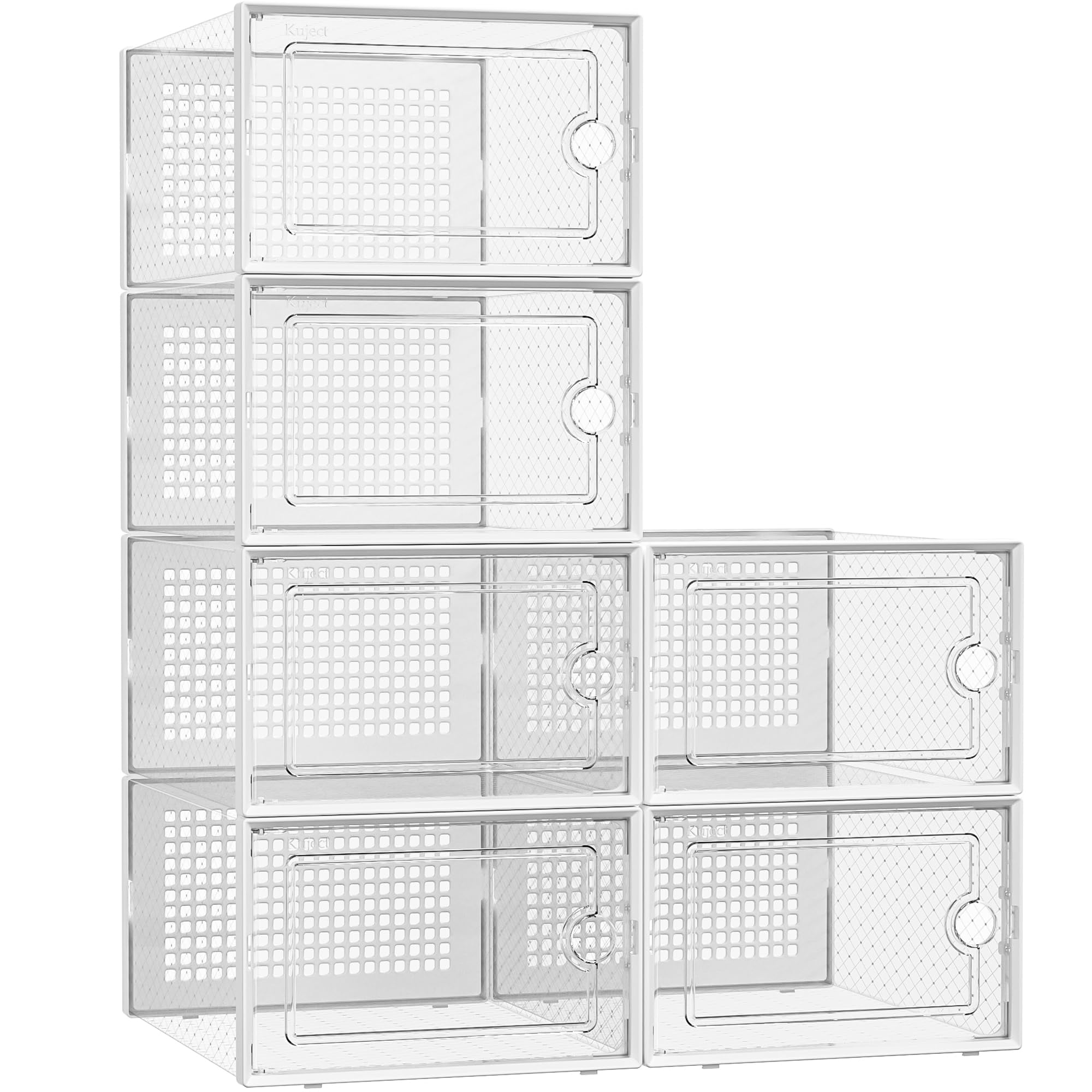 Kuject X-Large Shoe Storage Boxes Organizers Clear Plastic Stackable 6 ...