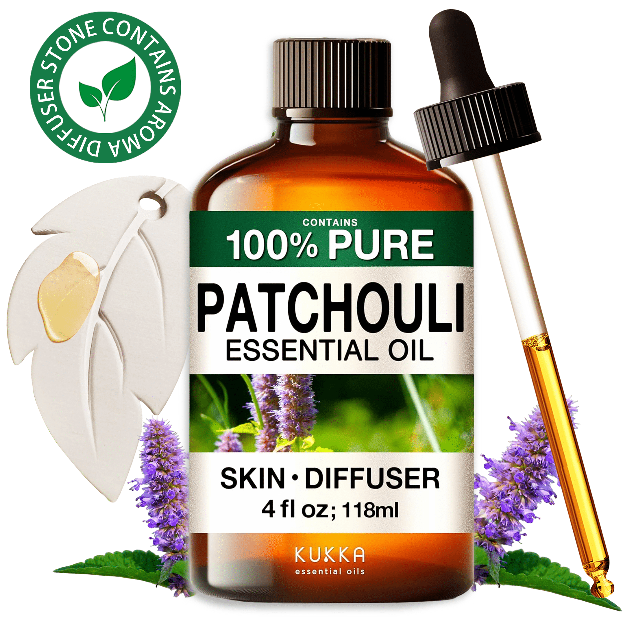 Kukka Patchouli Essential Oil with Aromatherapy Stone - 100% Pure Spicy ...