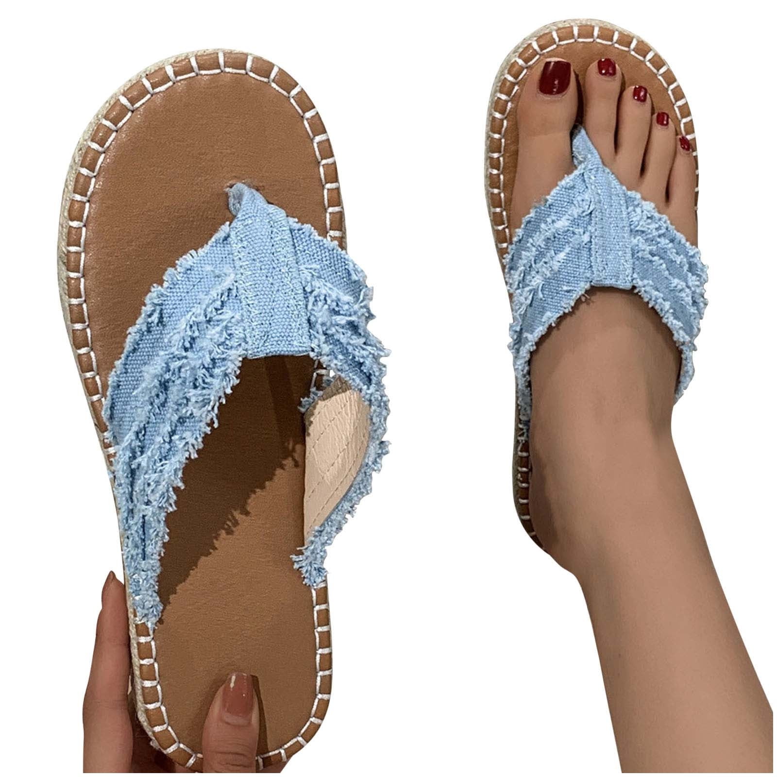 ELABCH Flat Sandals Women Flip Flops for Women Casual Flat Straw ...