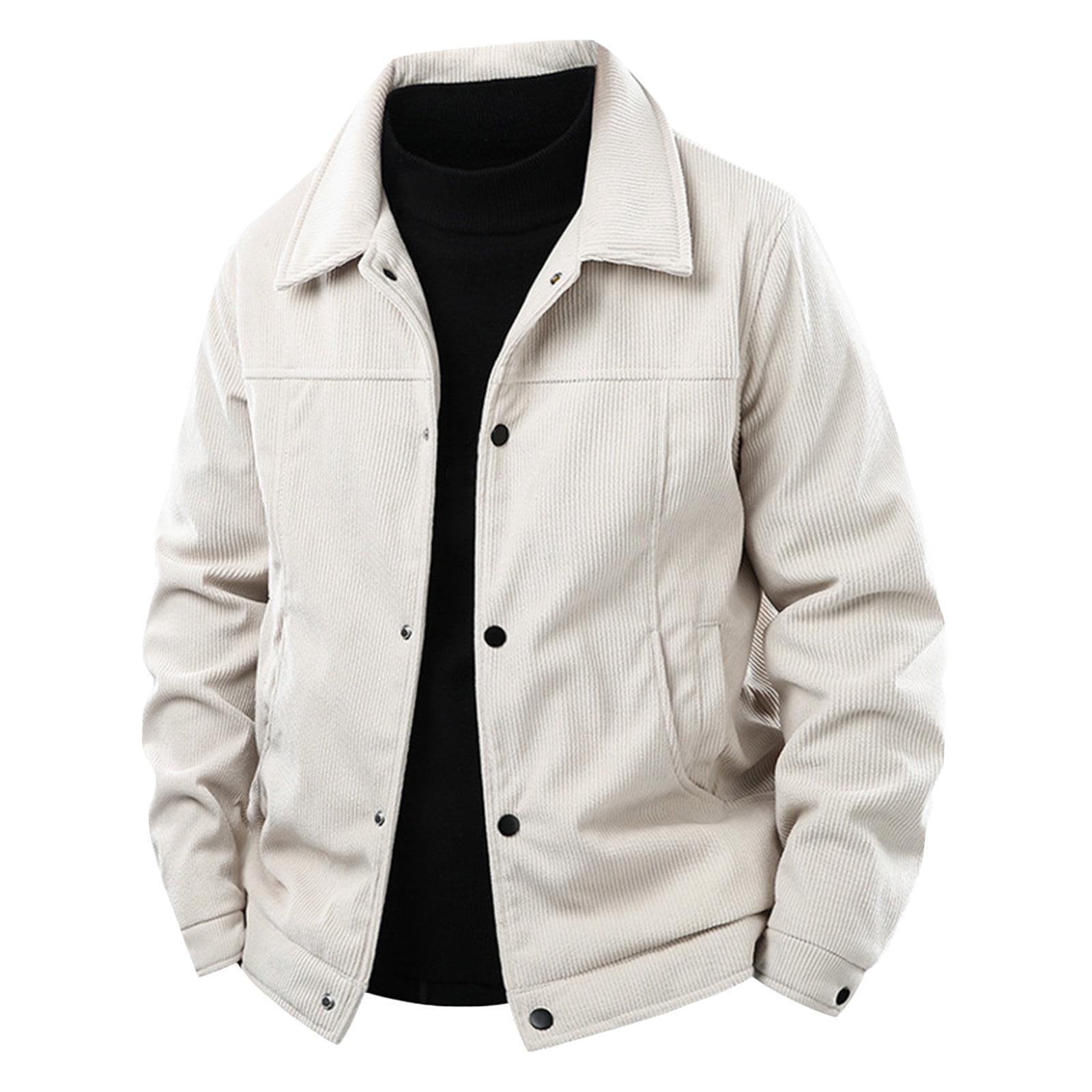 Kukoosong Men's Bomber Jacket Lightweight Casual Lapel Button Corduroy ...