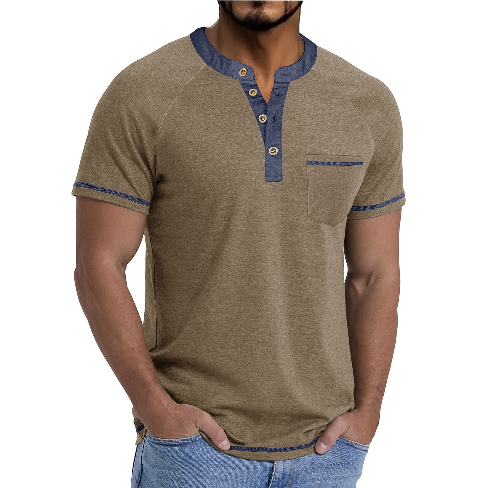 Kukoosong Men's Casual Short Sleeve Henley Shirt with Button Front and ...
