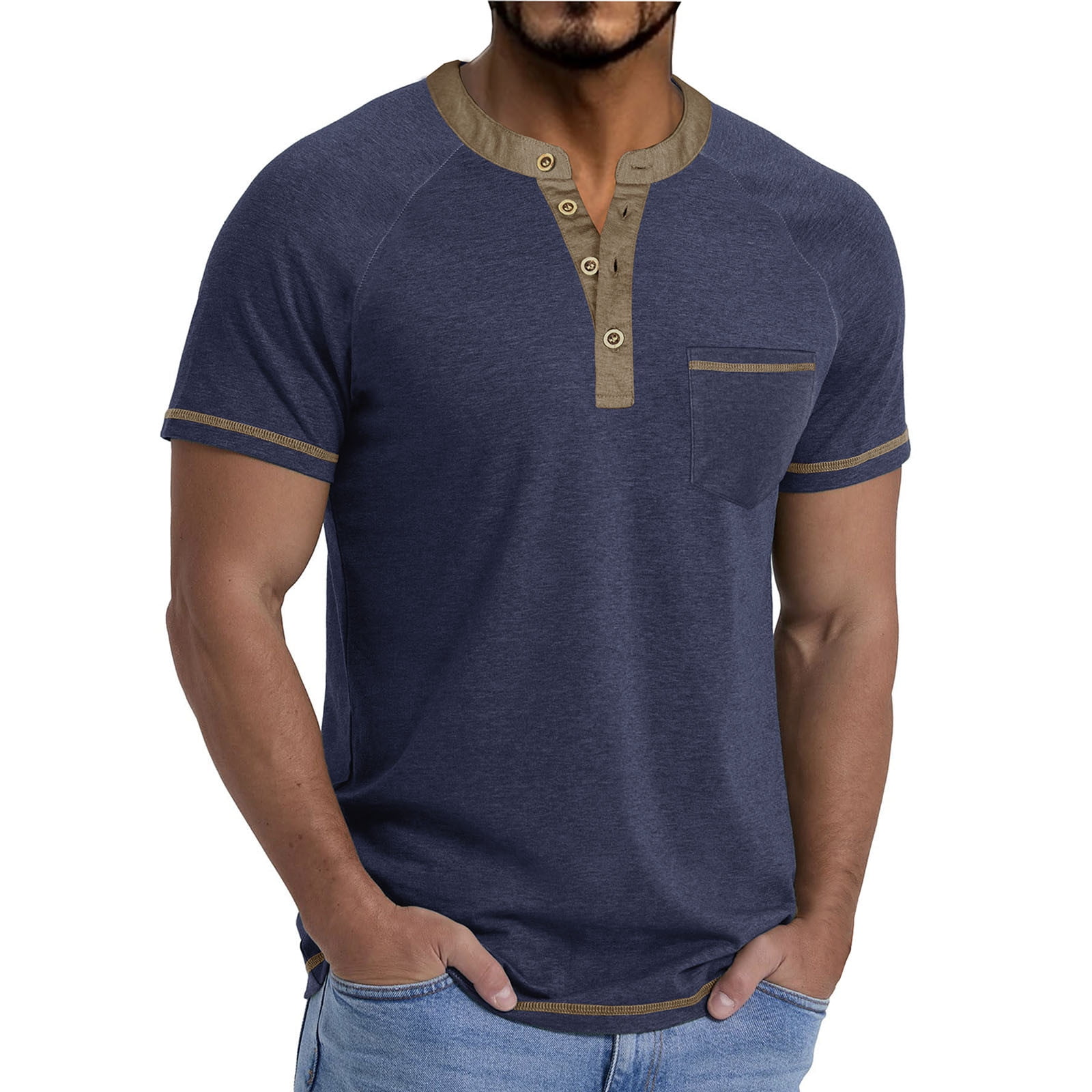 Kukoosong Men's Casual Short Sleeve Henley Shirt with Button Front and ...