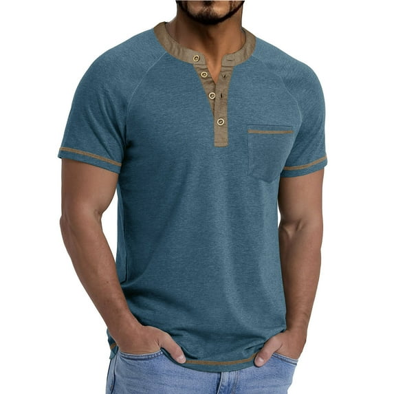 Kukoosong Men's Casual Short Sleeve Henley Shirt with Button Front and ...